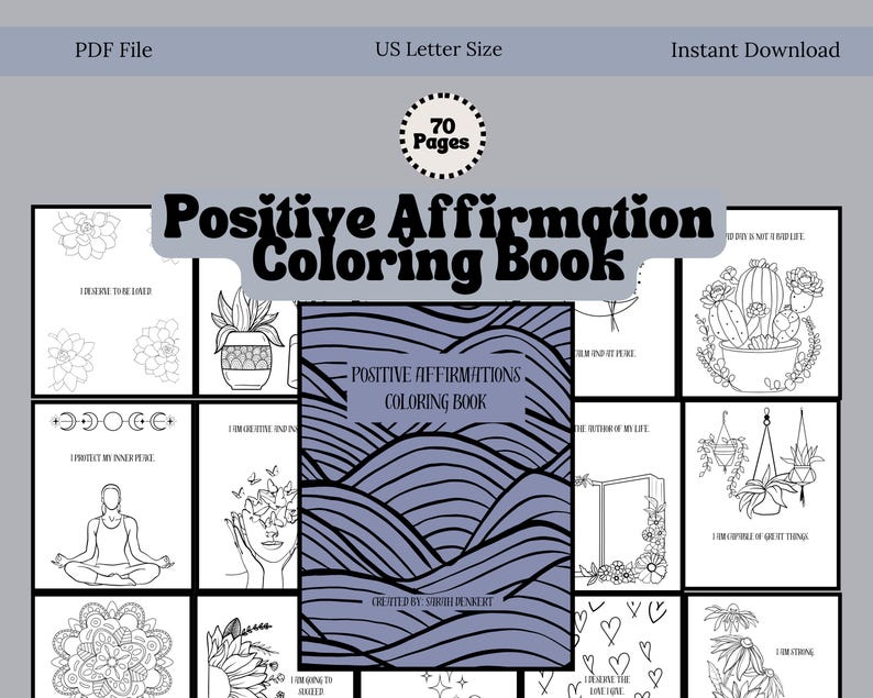 Self Care Coloring Book, Positive Affirmations Coloring Book, Digital ...