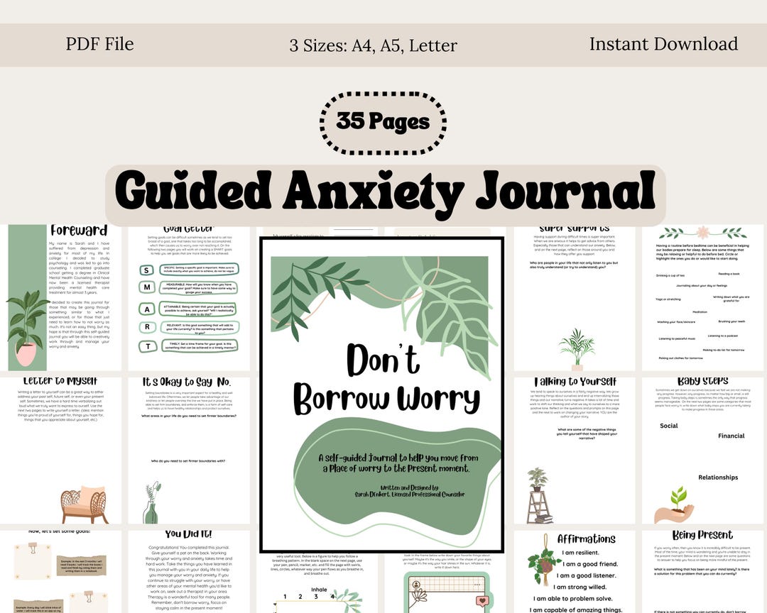 Mental Health Journal for Anxiety, Journal Prompts, Digital Download ...