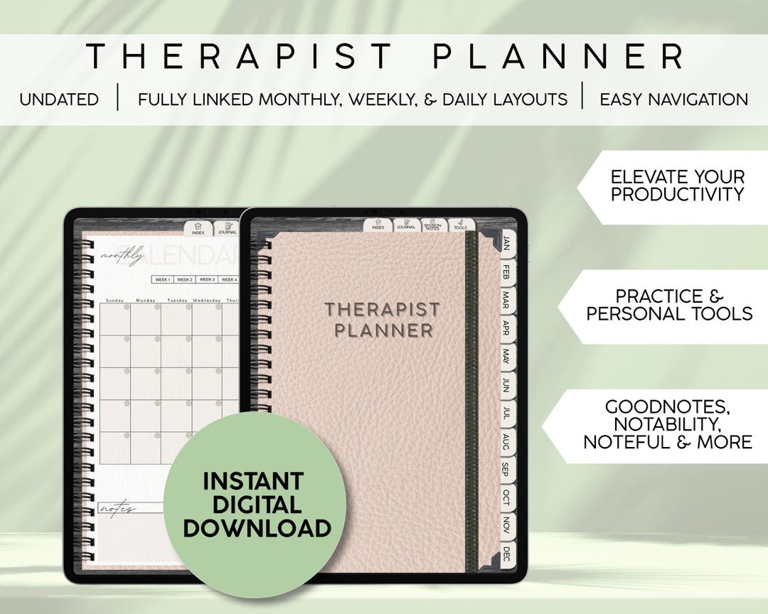 Therapist Planner, Digital Planner, Undated, Hyperlinked, Easy ...