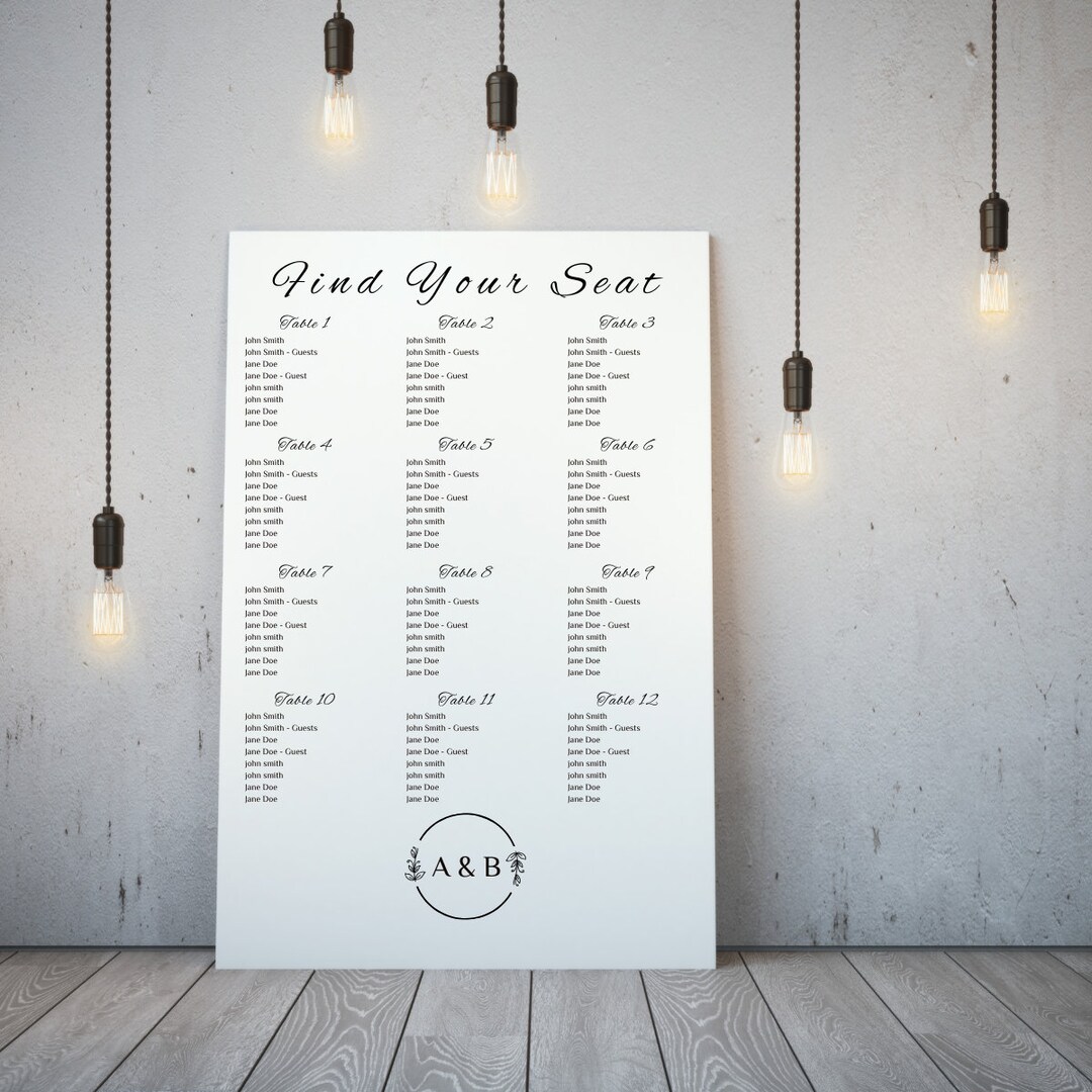 Simple Circle Floral Vertical Seating Chart Canva Template - Etsy