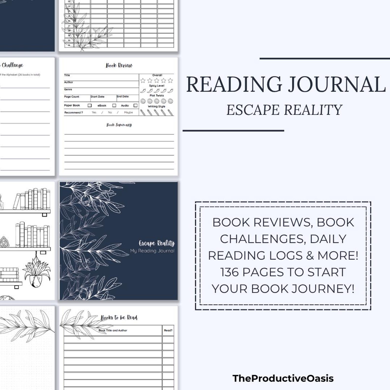 Reading Journal | Escape Reality | Printable or Digital | 6 X 9 In - Etsy