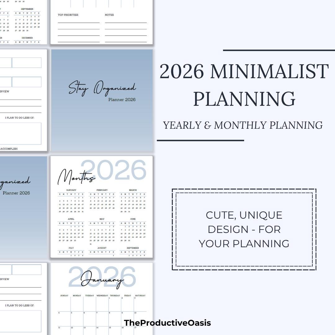 Minimalist 2026 Planner Printable and Digital | Monthly & Yearly ...