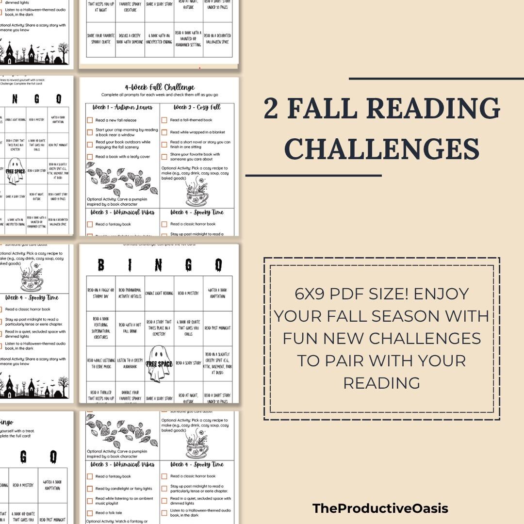 Fall Reading Challenges | 6x9 Printable & Digital Book Challenge ...
