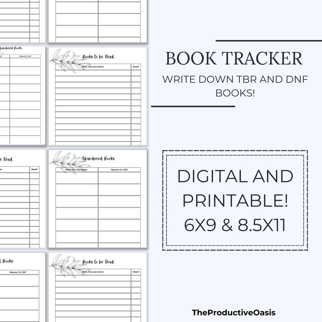 TBR & DNF Book Tracker | Digital and Printable Reading Tracking Pages ...