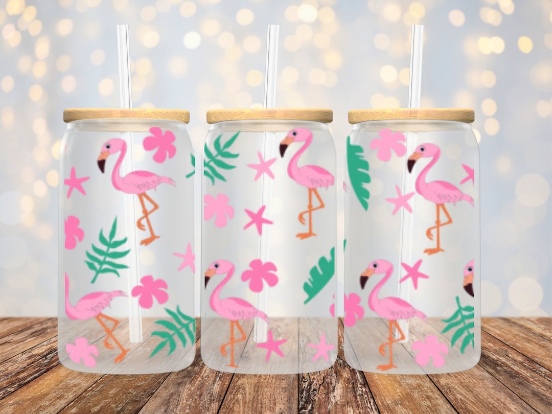 Flamingos UVDTF, Cup Wrap for 16 Oz Libbey Glass Cans, Flamingos, Ready ...