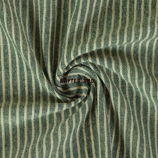 Green Stripe Linen Fabric Vintage Linen Cotton Blend Fabric Soft Cotton ...