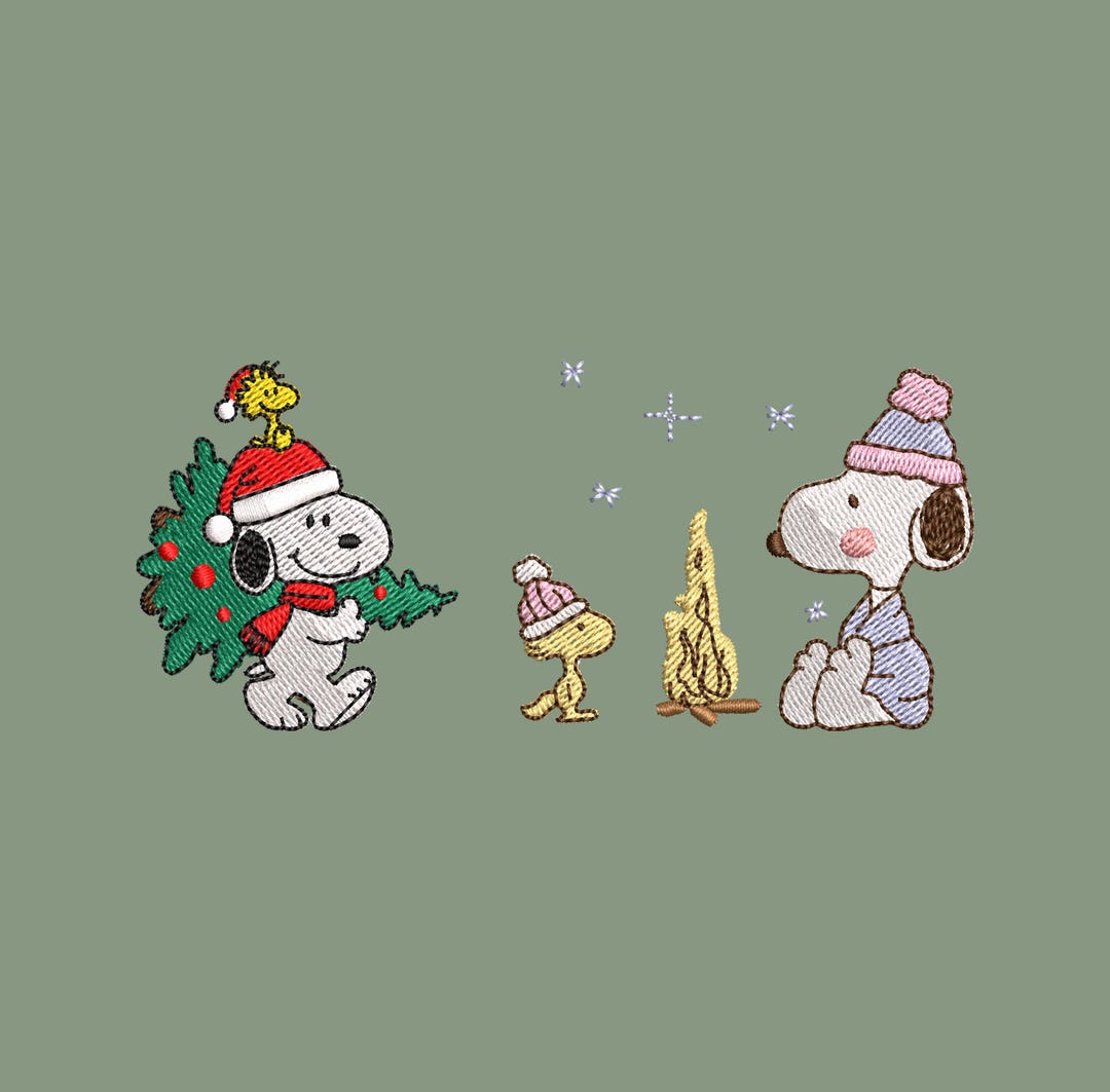 Winter Puppy & Little Bird Embroidery, Campfire Scene, Cozy Holiday ...