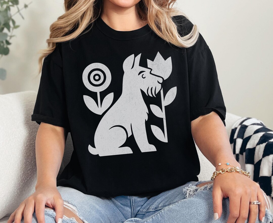 Minimalist Schnauzer Shirt, Folk Art Dog and Flower Graphic Tee ...
