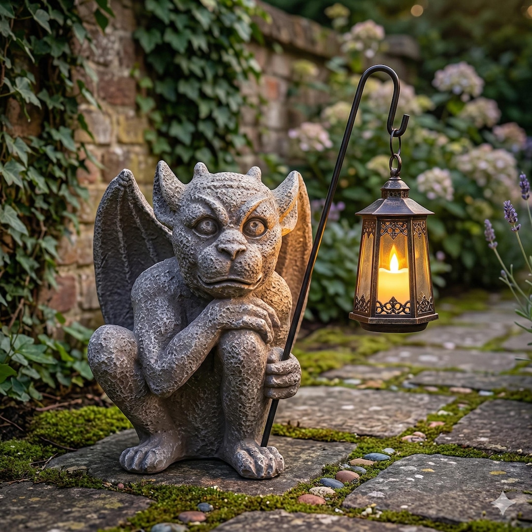 Gothic Gargoyle Lantern Statue Outdoor Garden Decor Resin Patio Yard ...