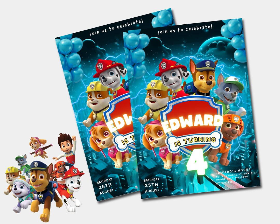 Editable Puppy Patrol Birthday Invitation Hero Pups Party Card Boys ...