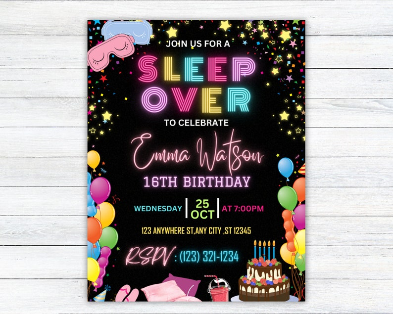 Editable Sleepover Invitation Slumber Party Pajama Party Sleepover