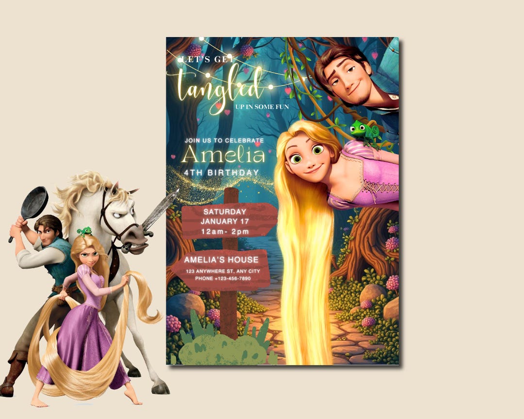 Editable Tangled Birthday Invitation Rapunzel Party Card Fairy Tale ...