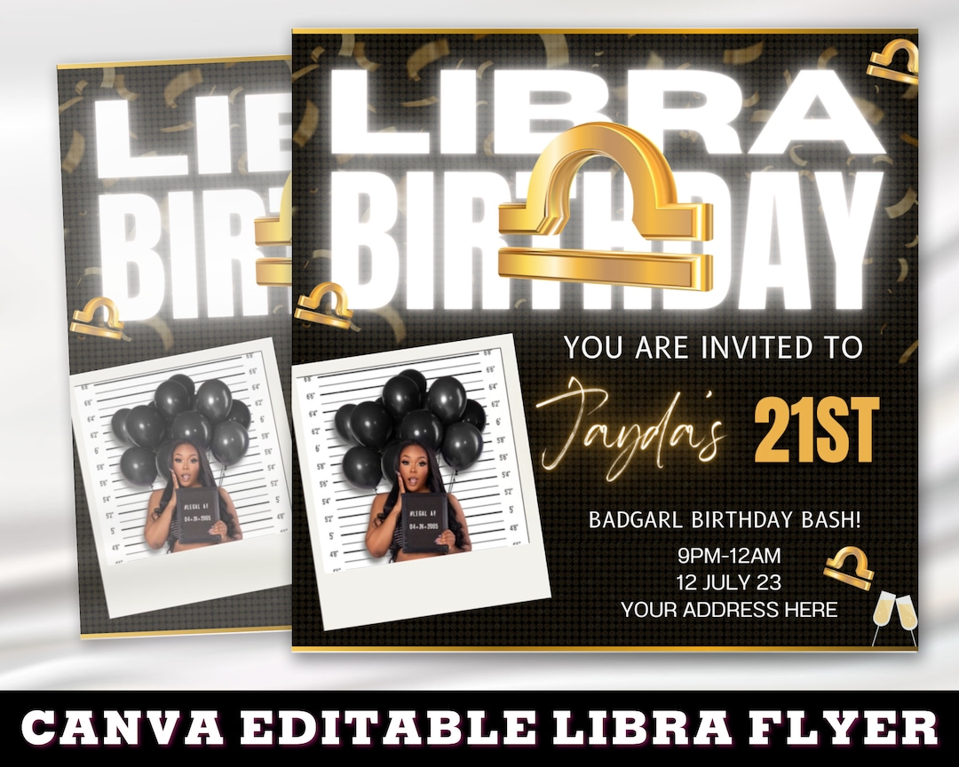 Libra Birthday Flyer Birthday Template Birthday Girl Party - Etsy
