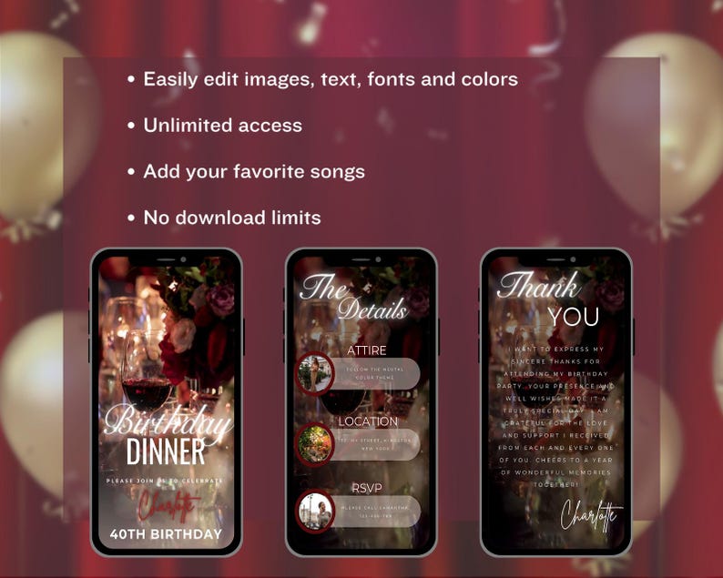 Editable Digital Birthday Dinner Invitation Card Template Mobile ...