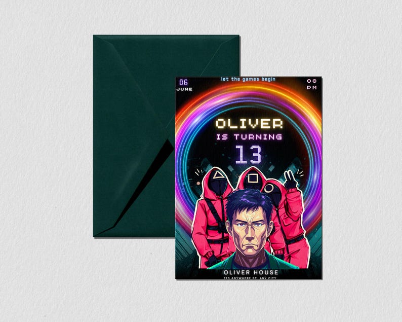 Squid Game Birthday Card Canva Template Squid Game Party Invitation ...