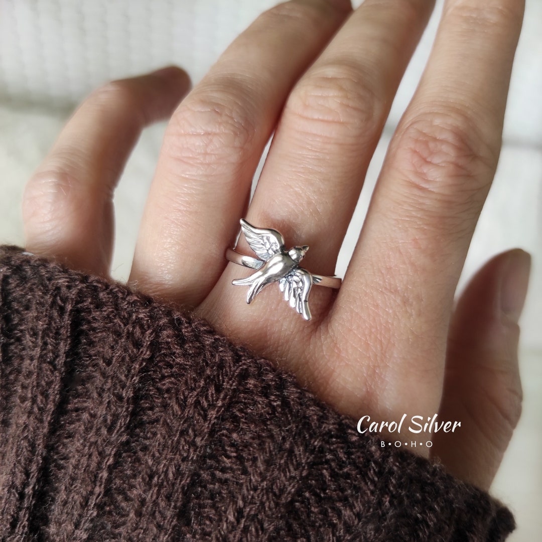 Silver Bird Ring, Solid Silver Bird Ring, Tribal Bird Ring, Casual 925 Silver Ring - Etsy