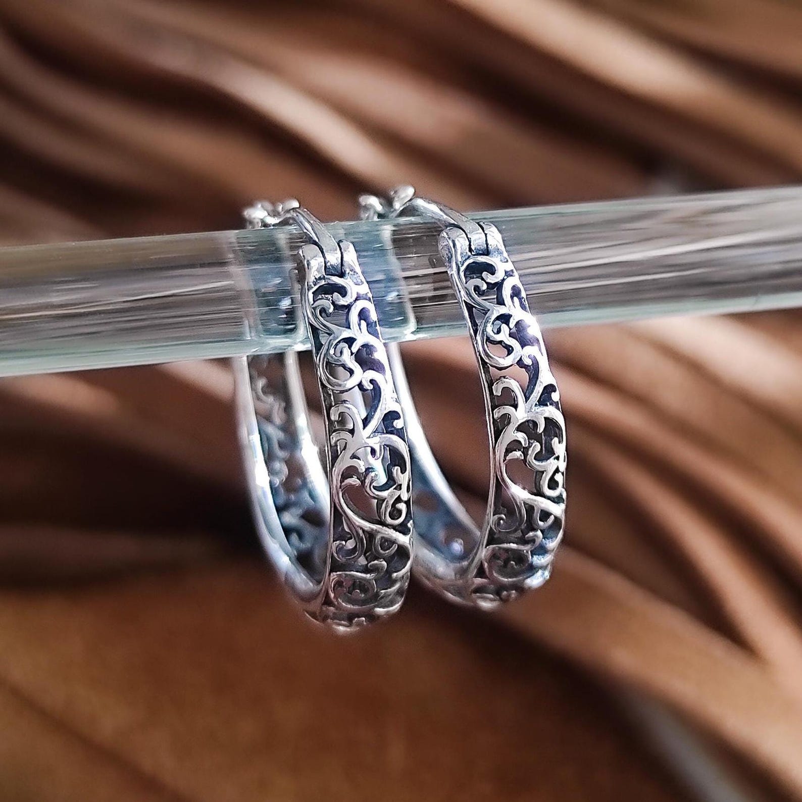 Silver Hoops · Boho Filigree Earrings · Vintage Style Jewelry · Retro ...