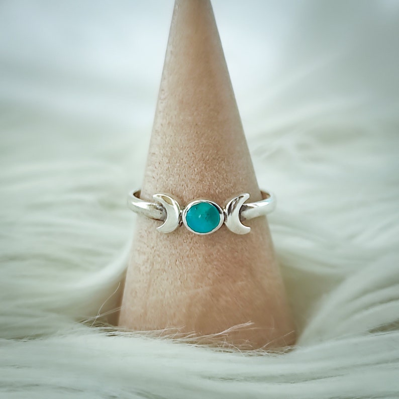 Silver and Turquoise Moon Phases Ring, Boho Chic Style Turquoise Ring, Full and Crescent Moon ...