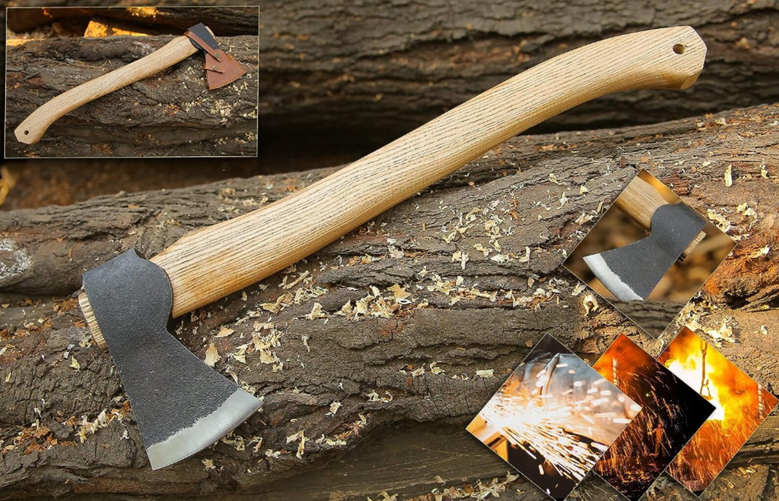 Handmade 19 Inch Hand Forged Hatchet- Carbon Steel Bearded Wooden Axe ...
