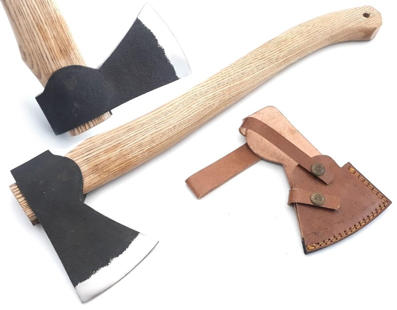 Handmade 19 Inch Hand Forged Hatchet- Carbon Steel Bearded Wooden Axe ...