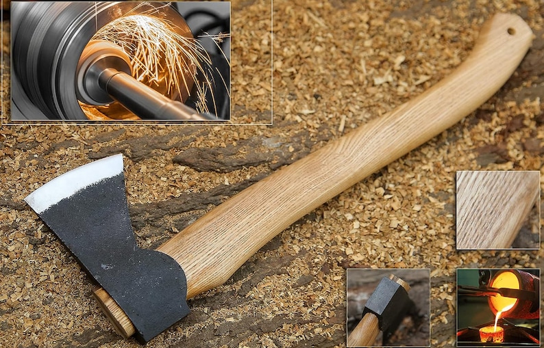 Handmade 19 Inch Hand Forged Hatchet- Carbon Steel Bearded Wooden Axe ...