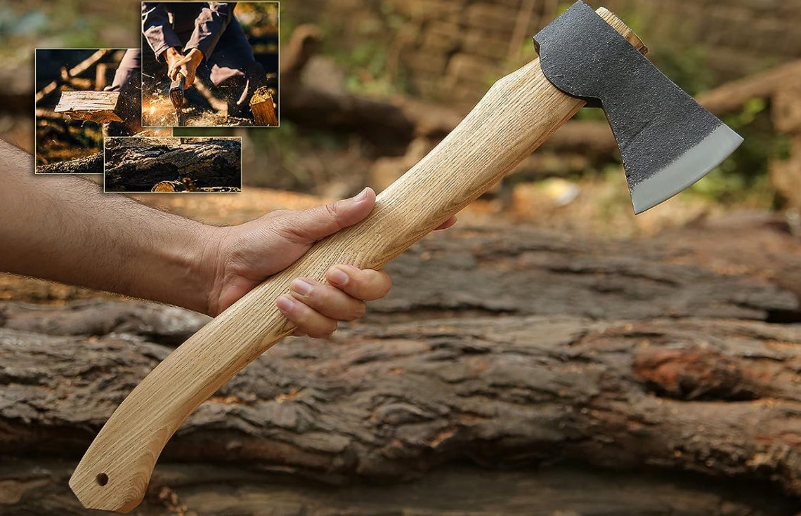 Handmade 19 Inch Hand Forged Hatchet- Carbon Steel Bearded Wooden Axe ...