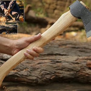 Handmade 19 Inch Hand Forged Hatchet- Carbon Steel Bearded Wooden Axe ...