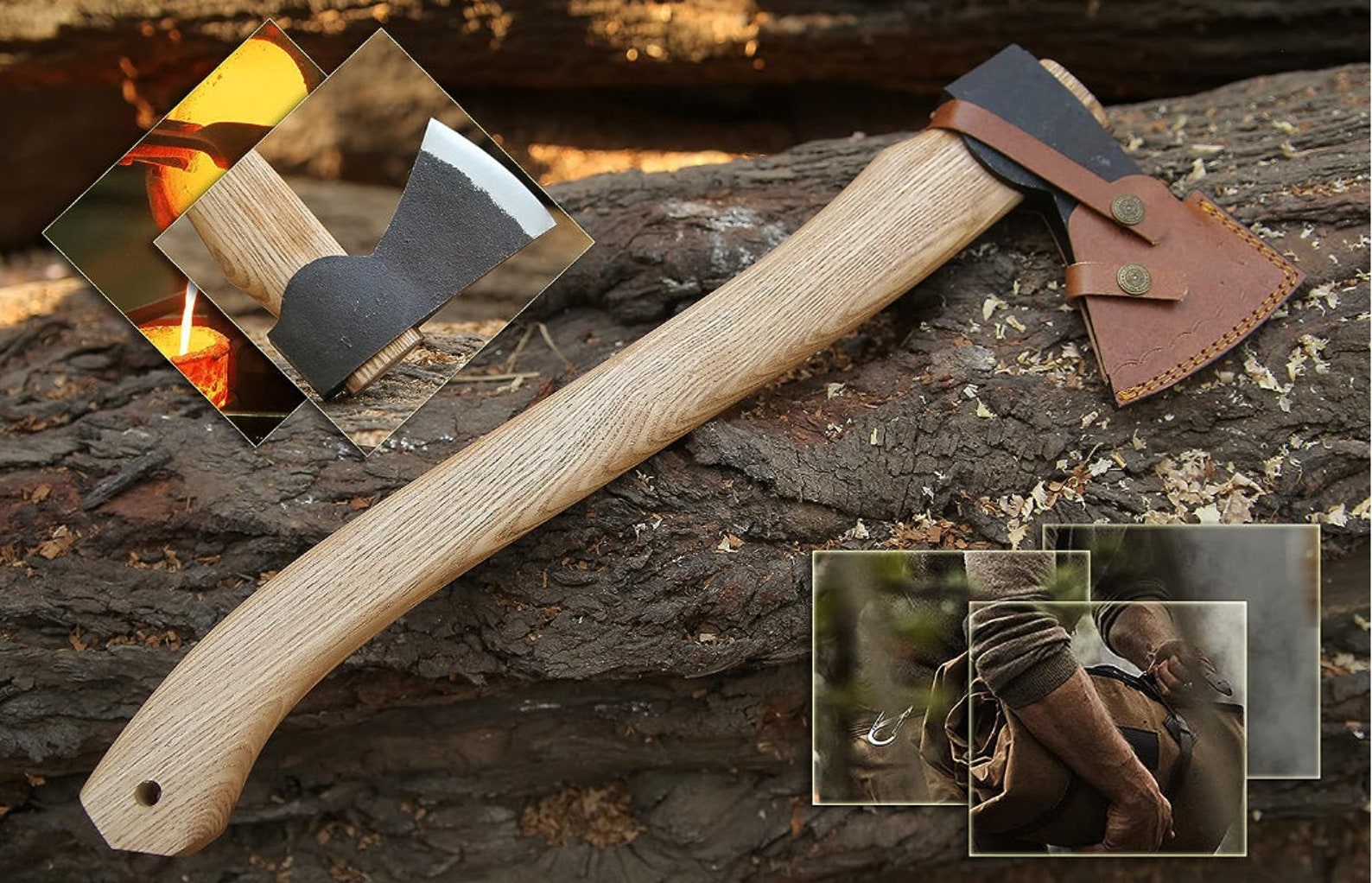 Handmade 19 Inch Hand Forged Hatchet- Carbon Steel Bearded Wooden Axe ...