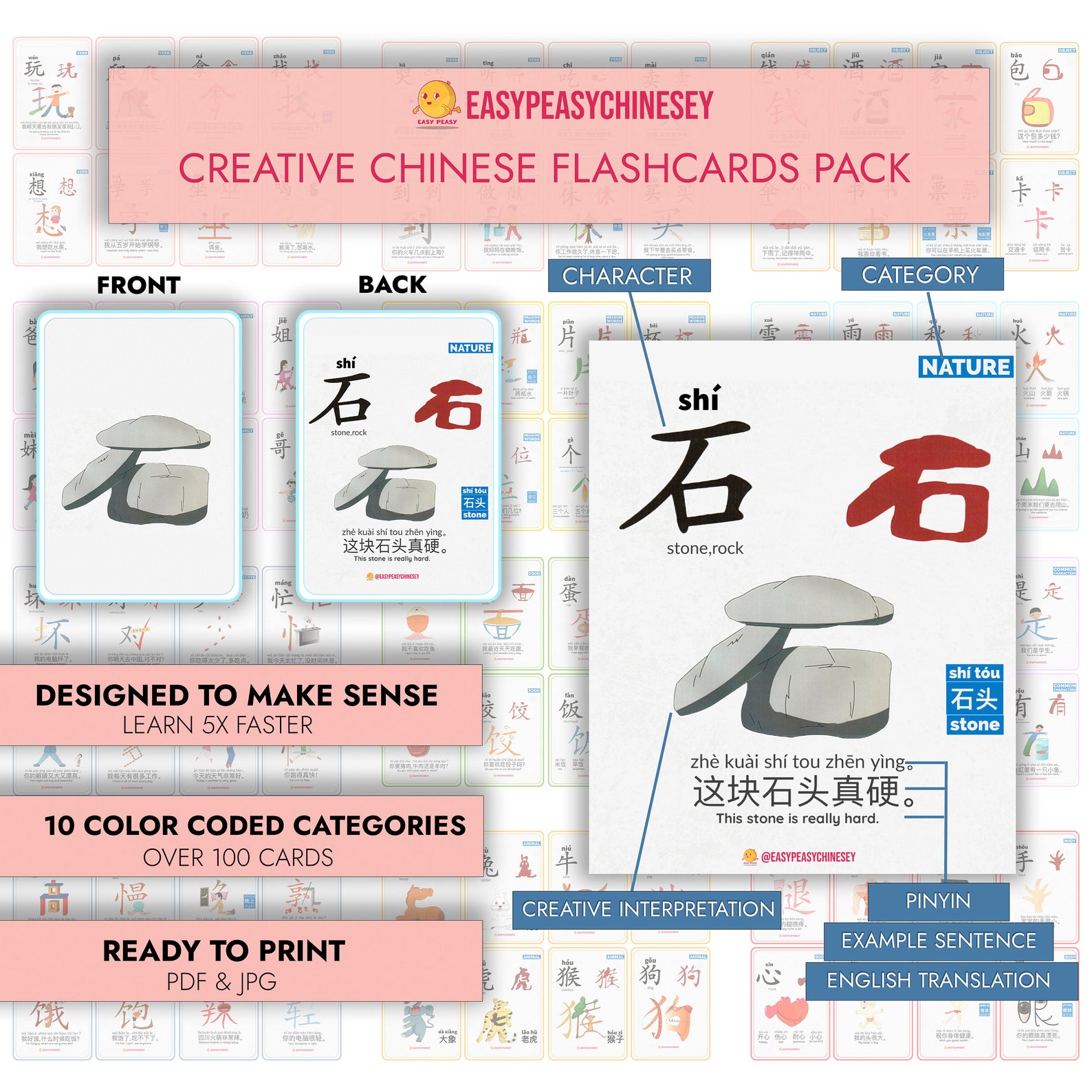 Chinese Character Flashcards (adjective Pack) Pinyin, Sentences ...