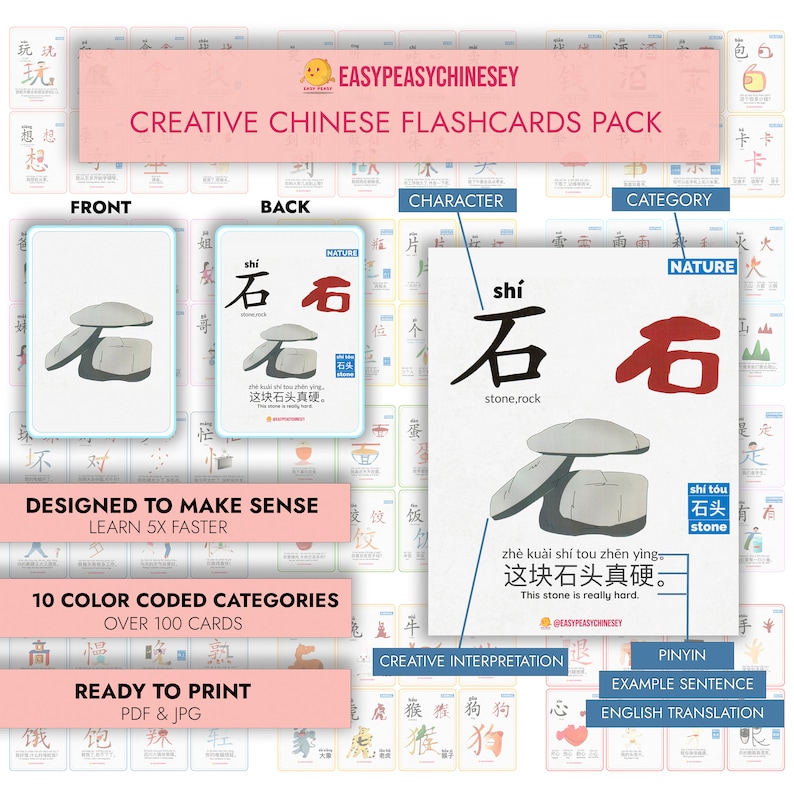 Chinese Character Flashcards (adjective Pack) Pinyin, Sentences ...