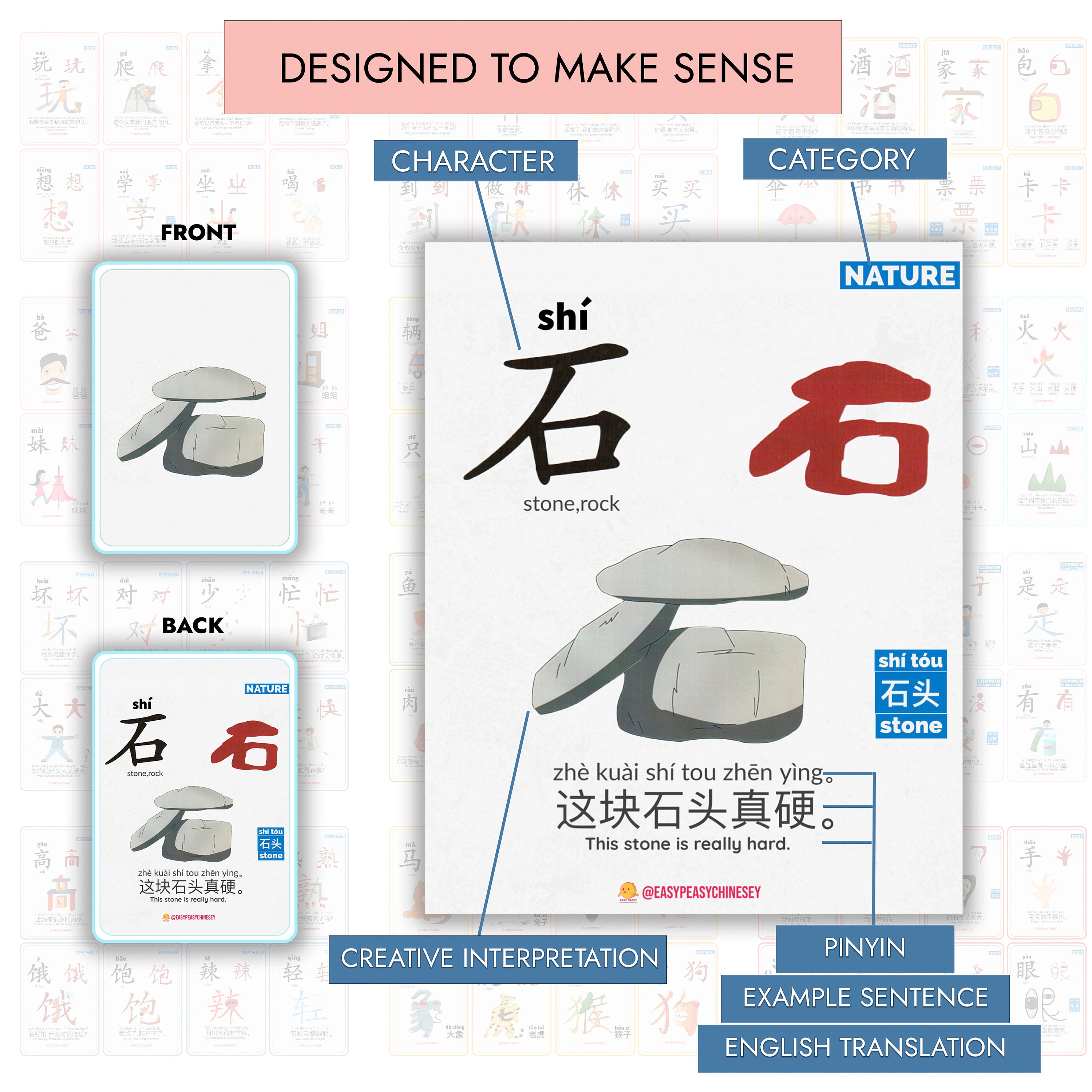 Chinese Character Flashcards (common Characters Pack) Pinyin, Sentences ...