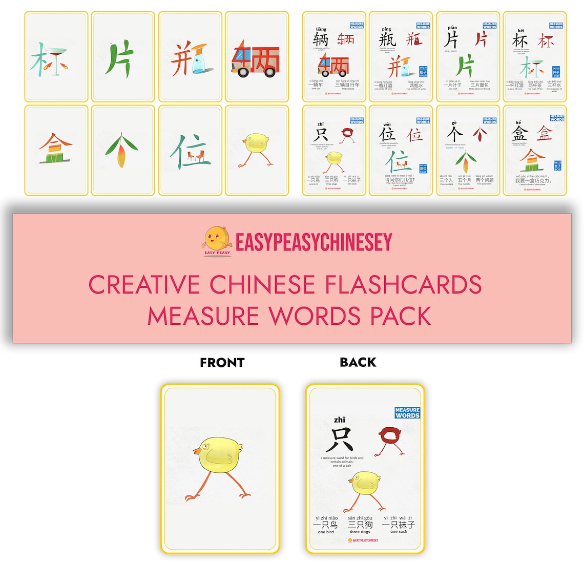 Chinese Character Flashcards (measure Words Pack) Pinyin, Sentences ...