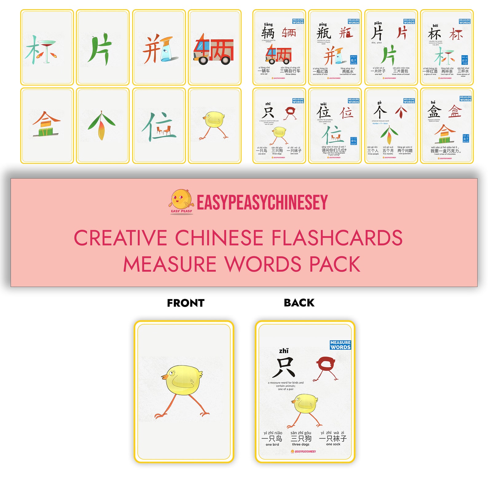 Chinese Character Flashcards (measure Words Pack) Pinyin, Sentences ...