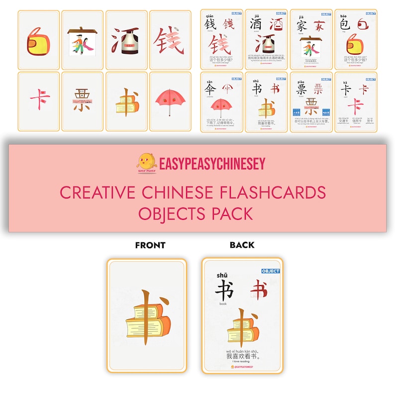 Chinese Character Flashcards (objects Pack) Pinyin, Sentences ...
