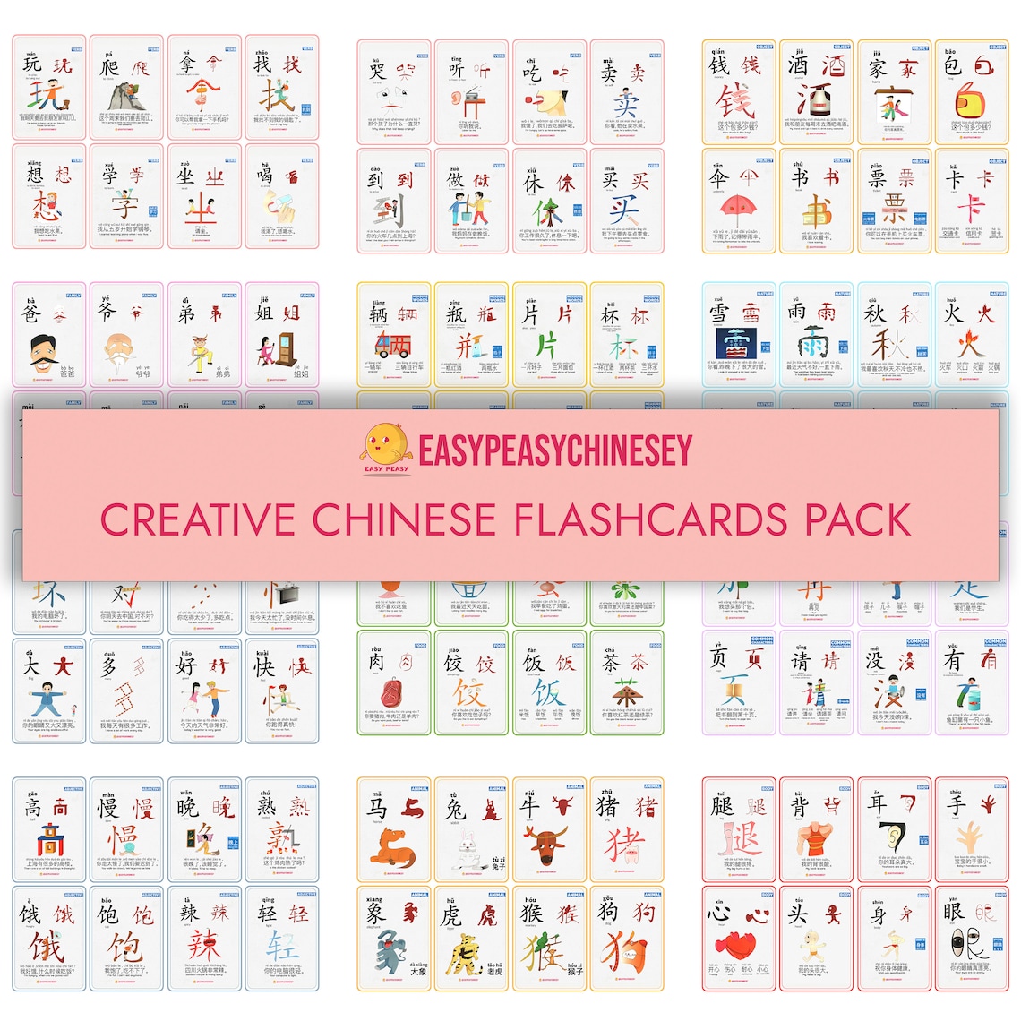 Chinese Character Flashcards family Pack Pinyin, Sentences ...