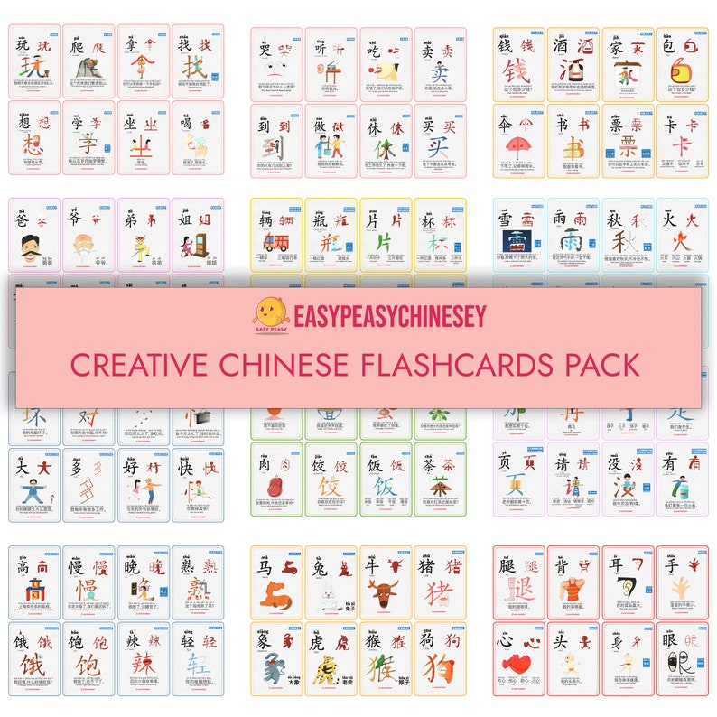Chinese Character Flashcards (adjective Pack) Pinyin, Sentences ...