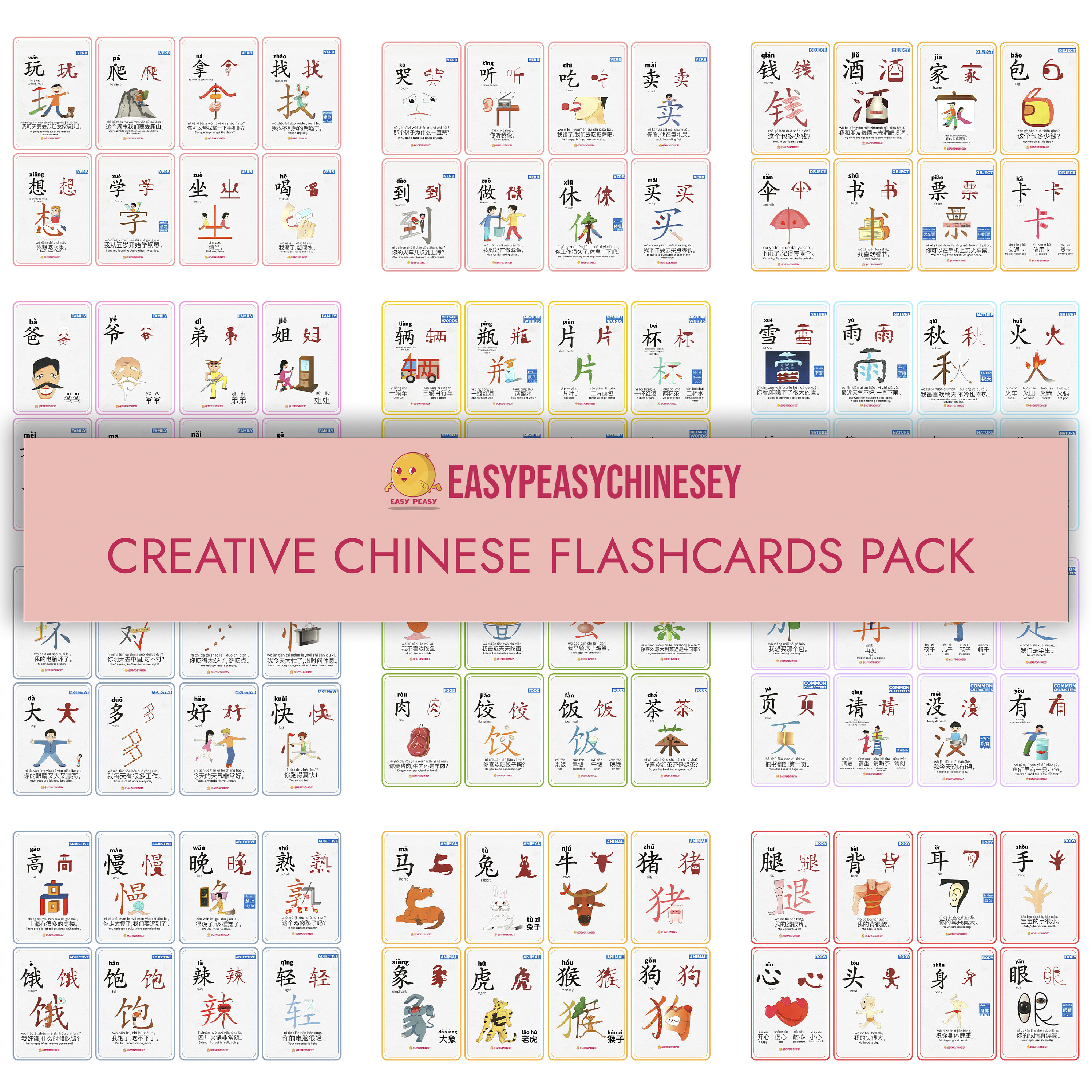 Chinese Character Flashcards family Pack Pinyin, Sentences ...