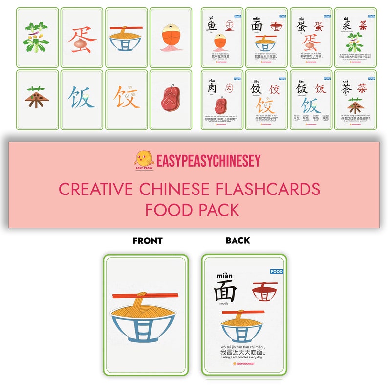 Chinese Character Flashcards (food Pack) Pinyin, Sentences ...