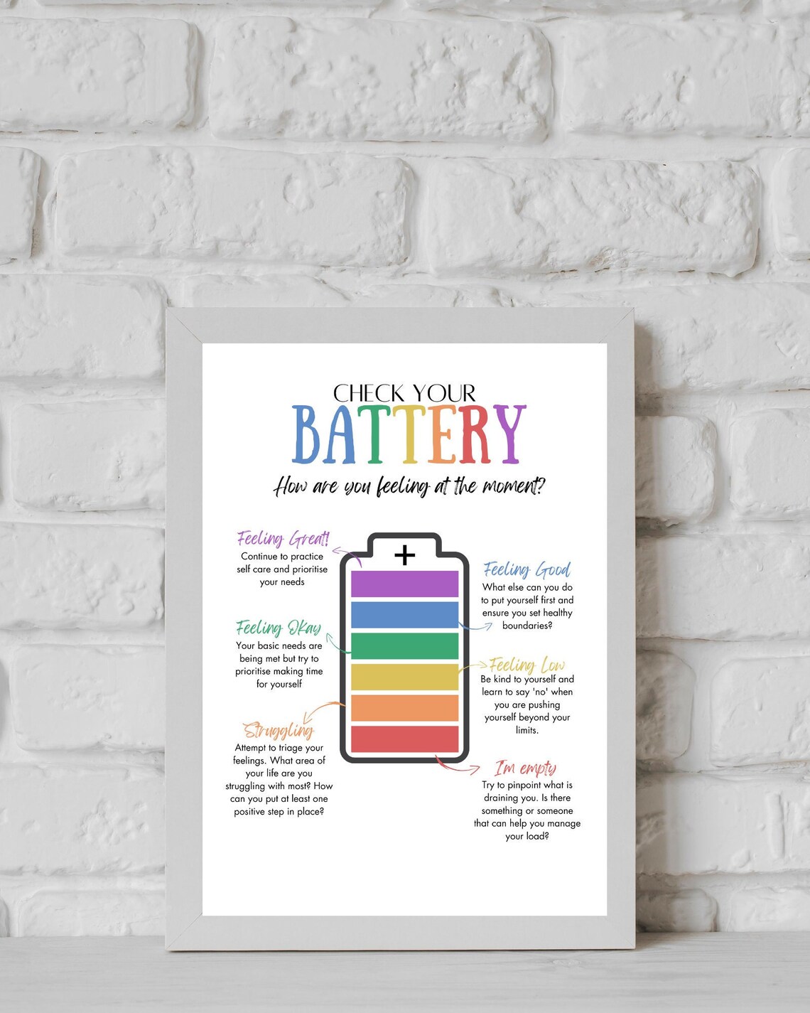 Check Your Battery, Mental Health Check in Wall Art, Staff Mental ...