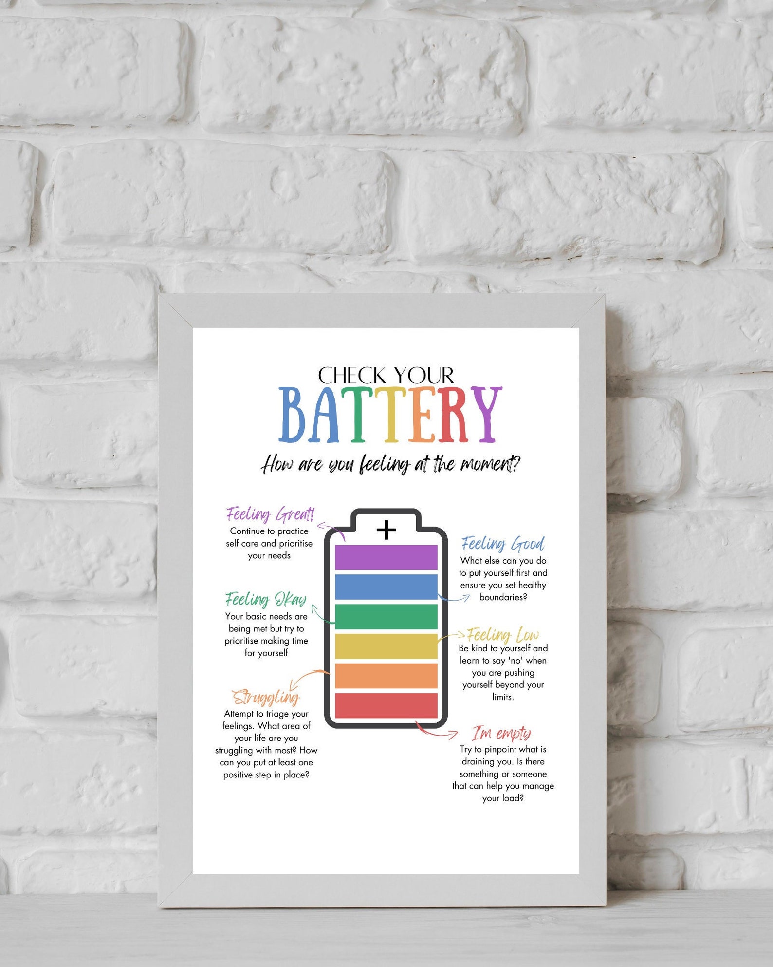 Check Your Battery, Mental Health Check in Wall Art, Staff Mental ...