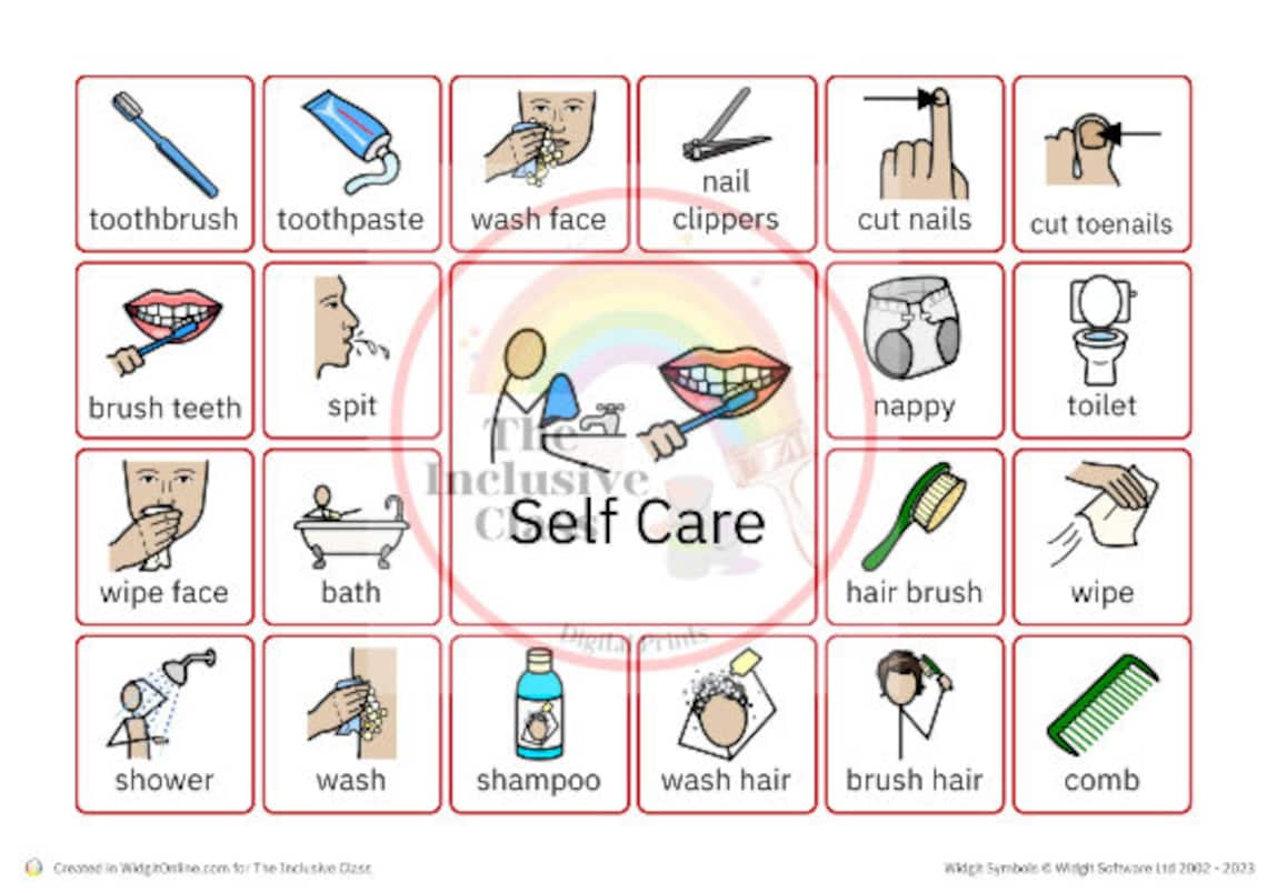 Self-care Communication Mat, Self Care Visual Aids, Communication Board ...