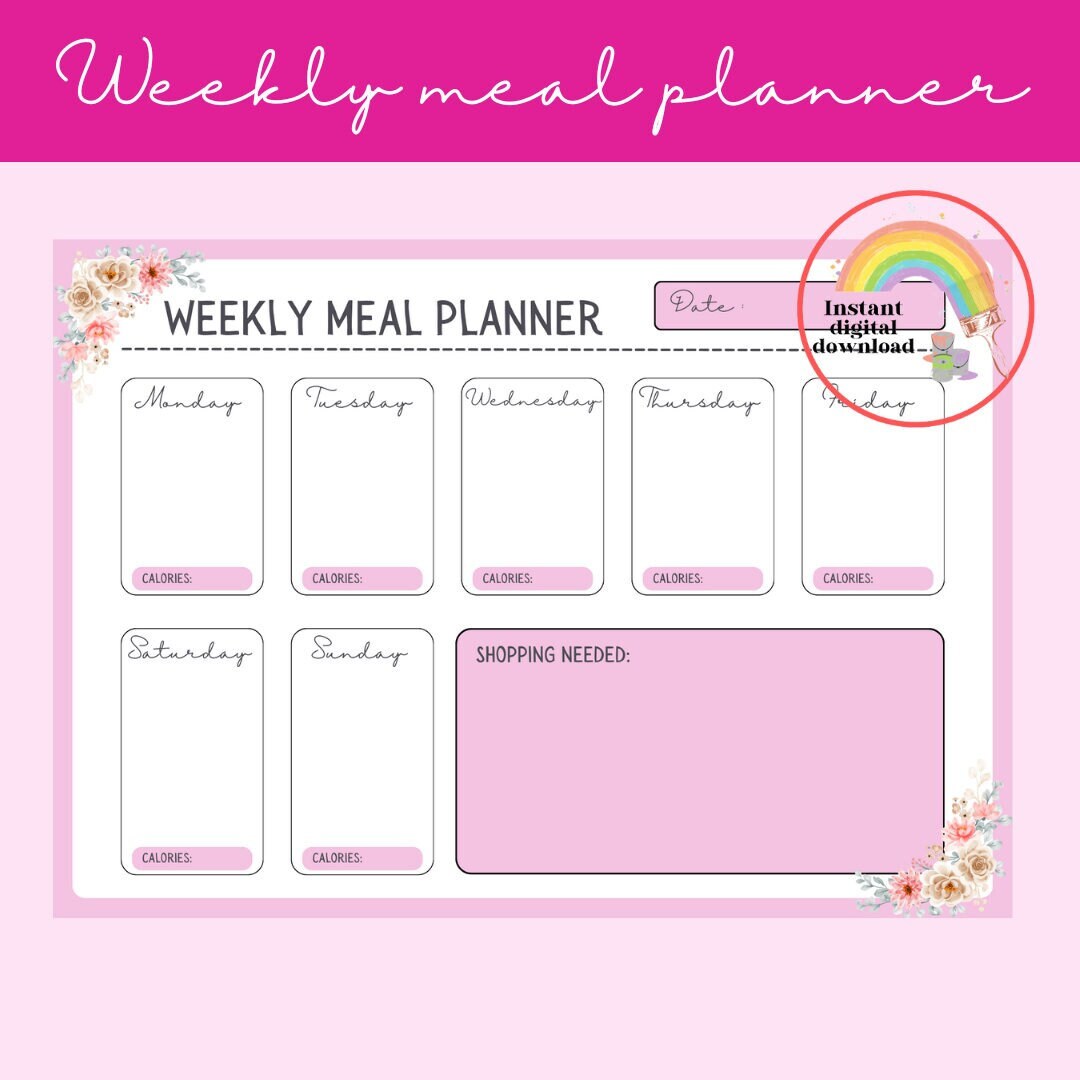 Weekly Meal Planner, Calorie Counting, Weight Loss, Family Meal Plan ...