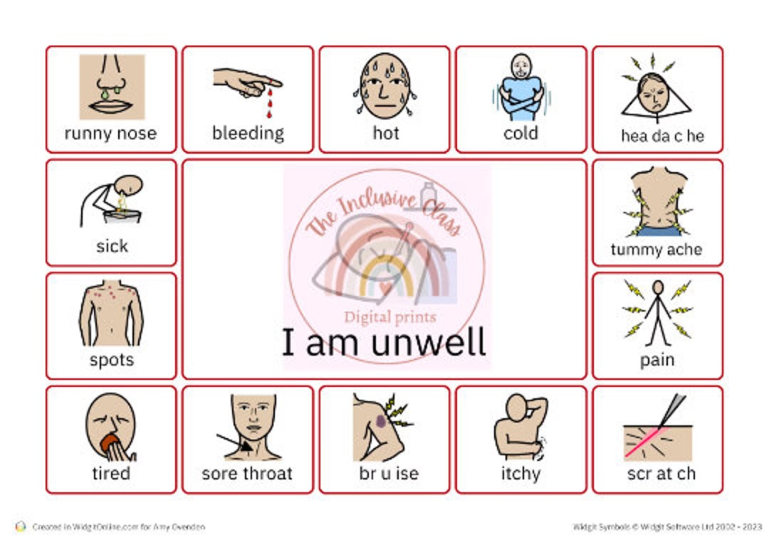 I Am Unwell Communication Board, Non Verbal Visual Aids, Communication ...