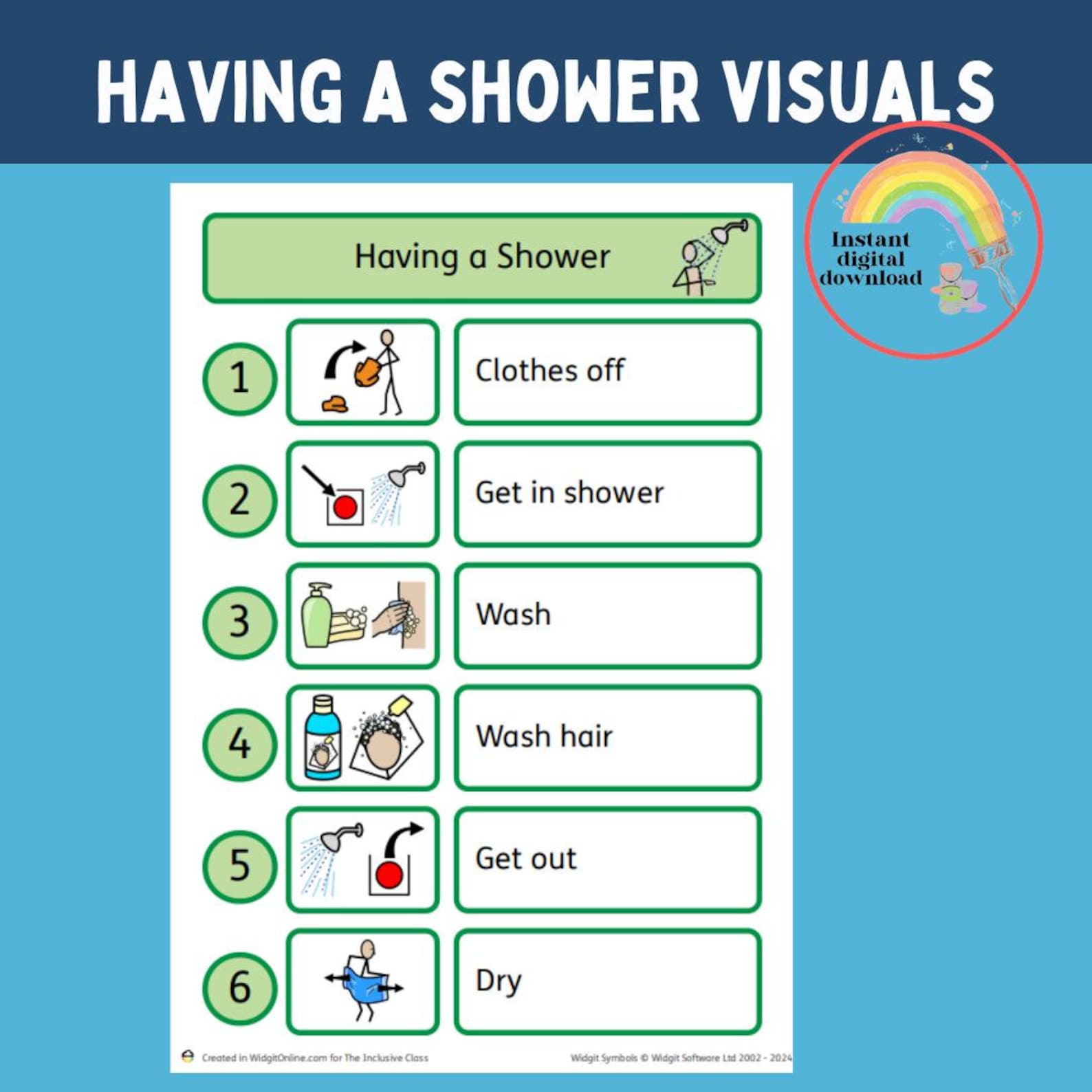 Showering Visual Aids, Additional Needs Communication in Print, Visual ...