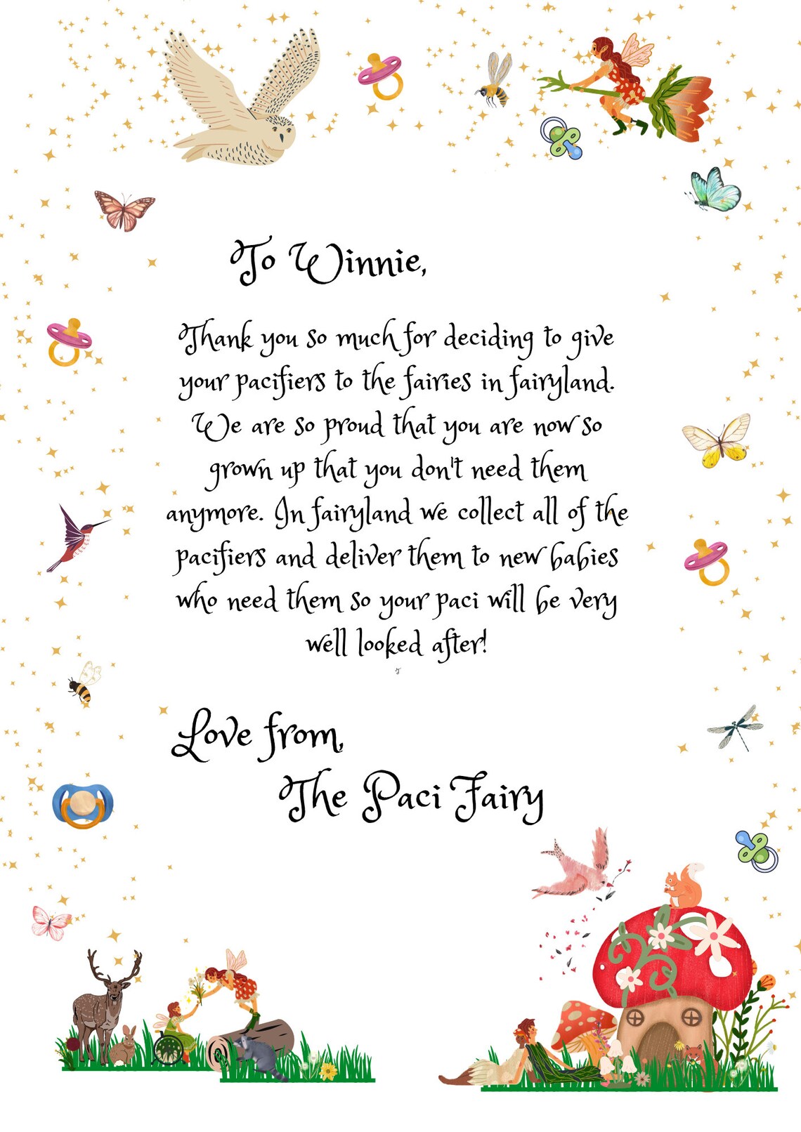 Enchanted Forest Letter From the Paci Fairy, Pacifier Fairy Visit ...