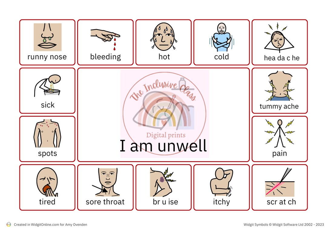 I Am Unwell Communication Board, Visual Aids for Illness, Autism Visual ...