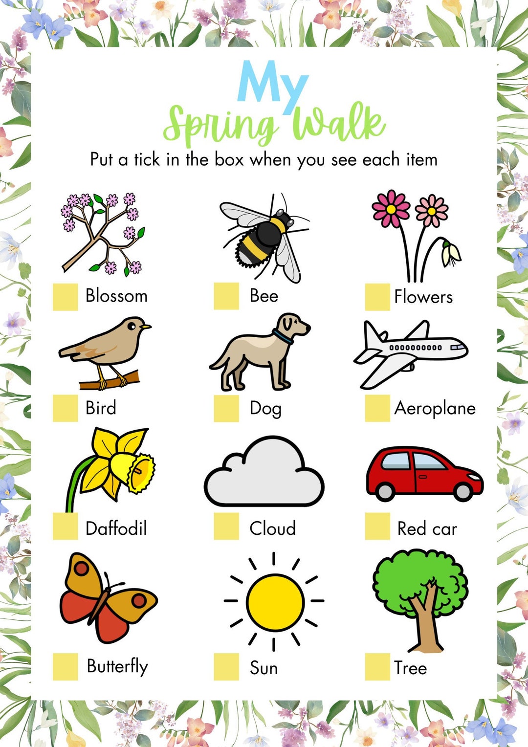My Spring Walk Scavenger Hunt, Spring Checklist, Toddler Spring ...
