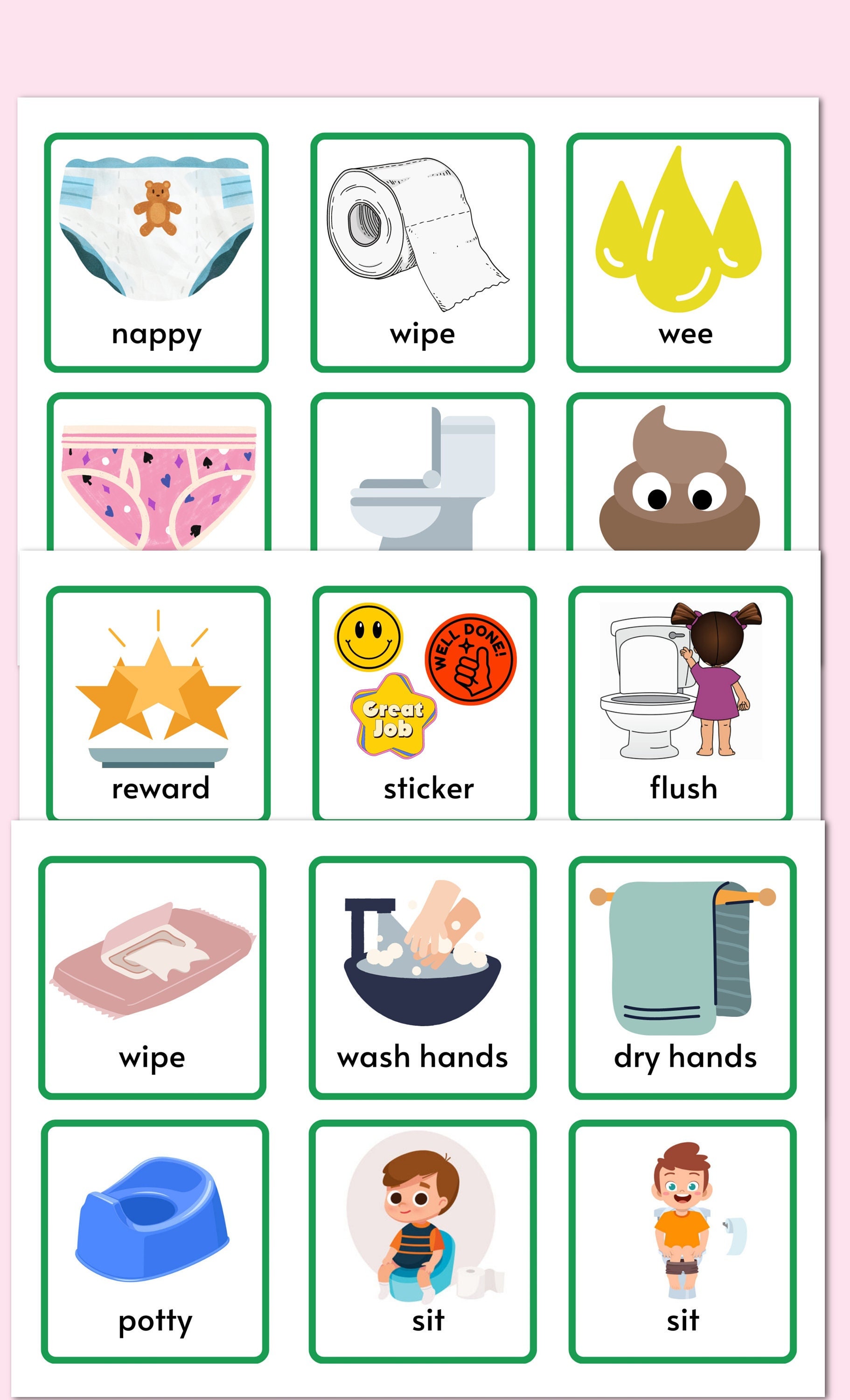 Potty Training Visual Flashcards, Toddler Toilet Training Aids, Visual ...