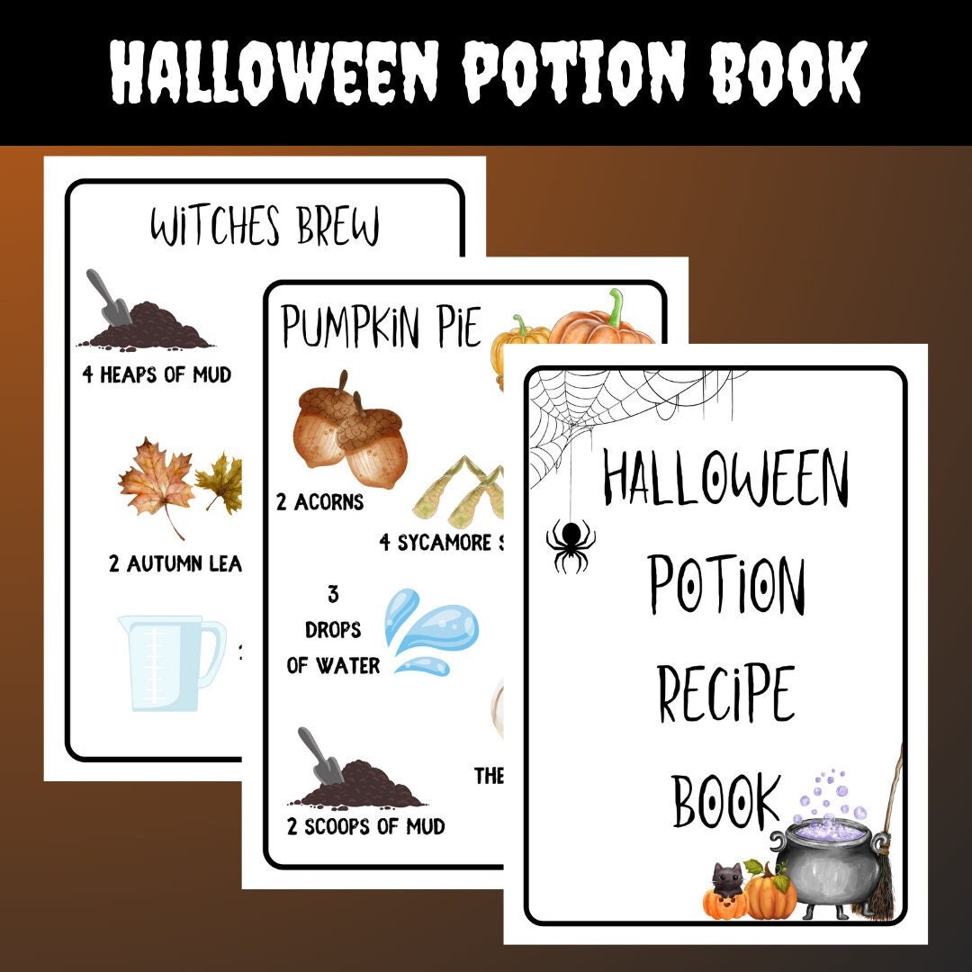 Halloween Mud Kitchen Potion Recipe Book, Kids Halloween Games and ...