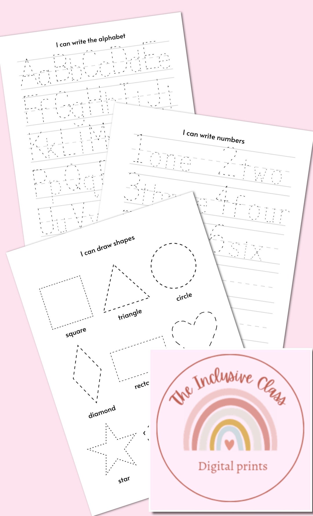 Children's Tracing Worksheet Set, Ready for School, Numbers and Letters ...